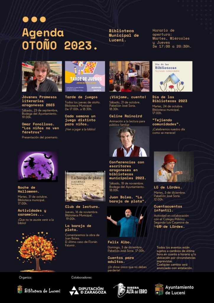 BIBLIOTECA: AGENDA OTOÑO 2023 – Ayuntamiento de Luceni